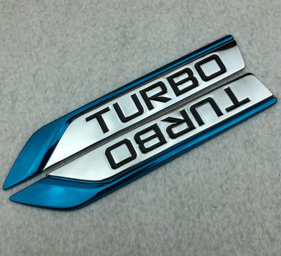 Pair Metal Blue Turbo Car Knife Side Fender Emblem Skirts Badge Decal ...