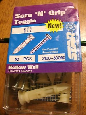Star Scru 'N' Grip Toggle Hollow Wall 6 x 2 Screw and Anchor- 3100 ...