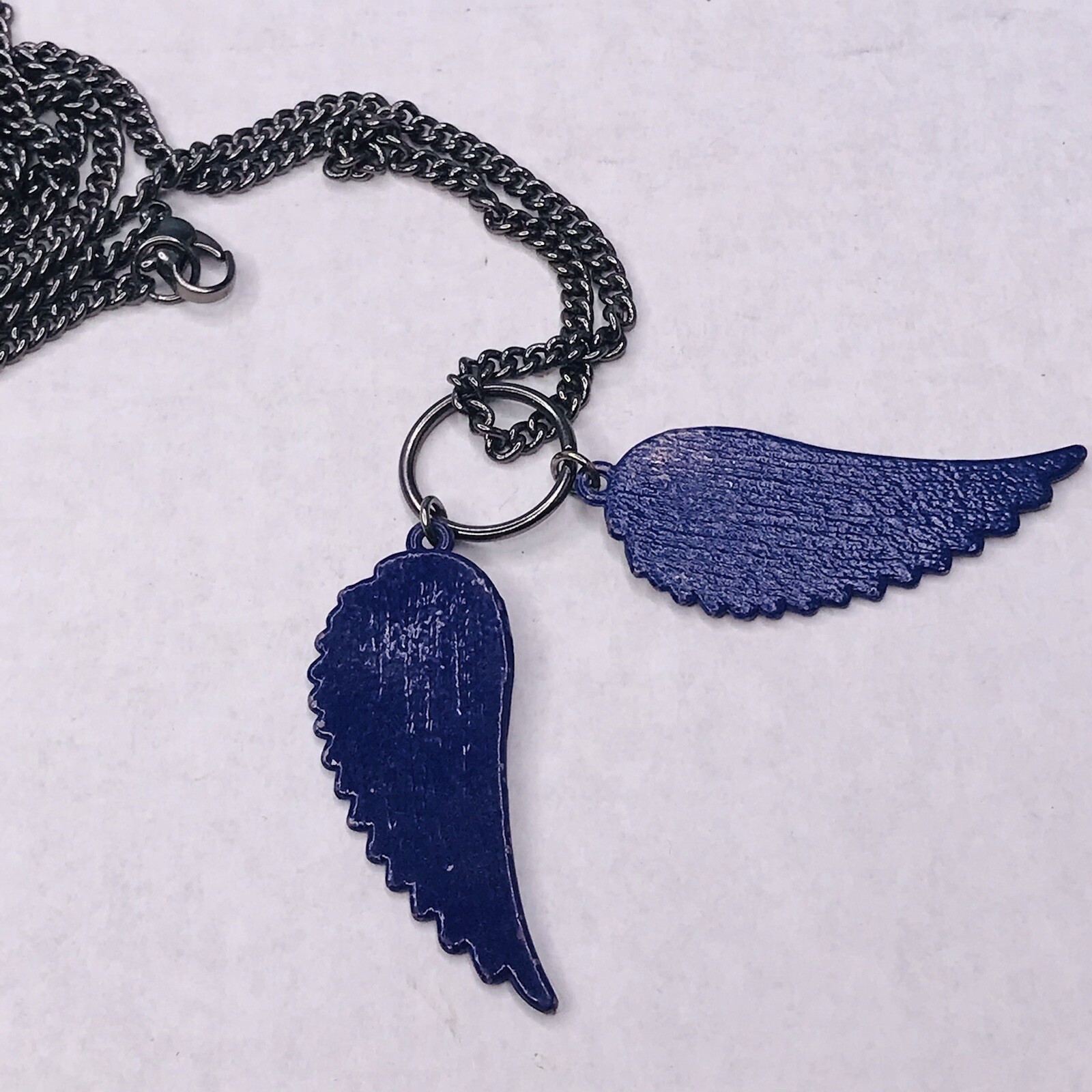 Necklace Gunmetal Grey Chain Purple Angel Wings Rhinestones 24" | eBay