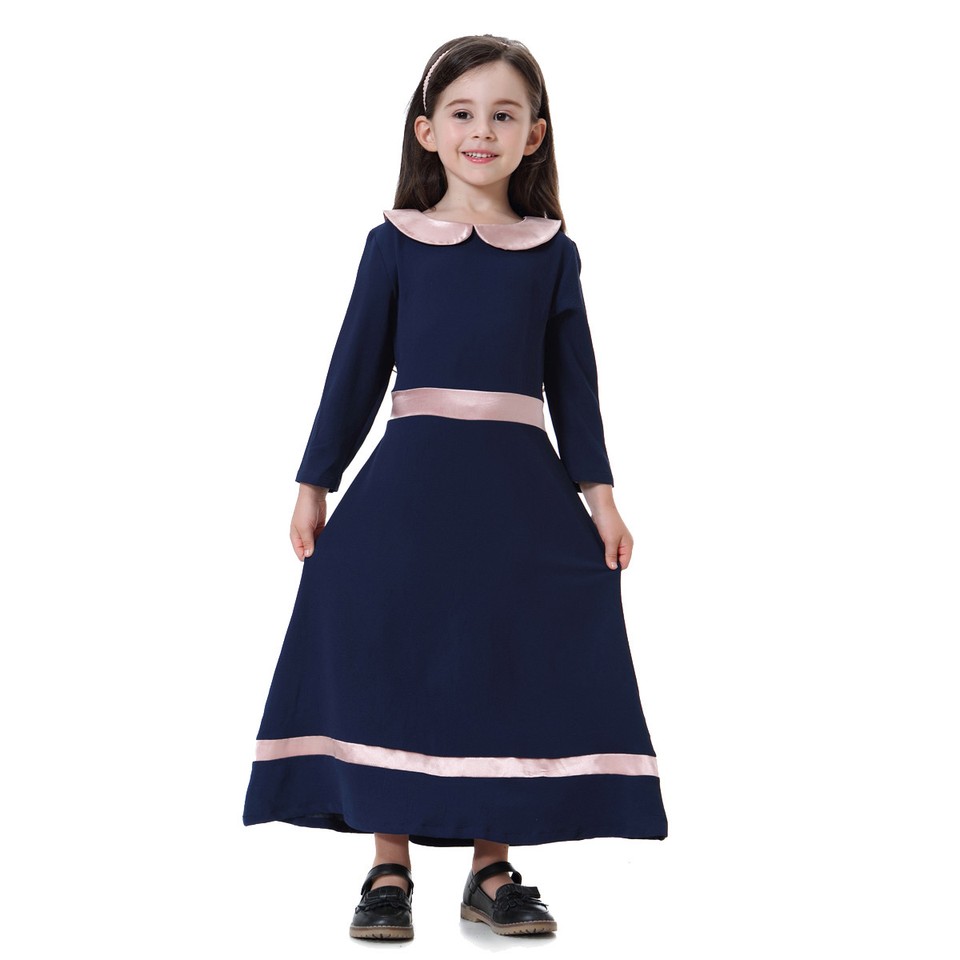 Kids Muslim Girls Long Maxi School Dress Long Sleeve Abaya Islamic Arab ...
