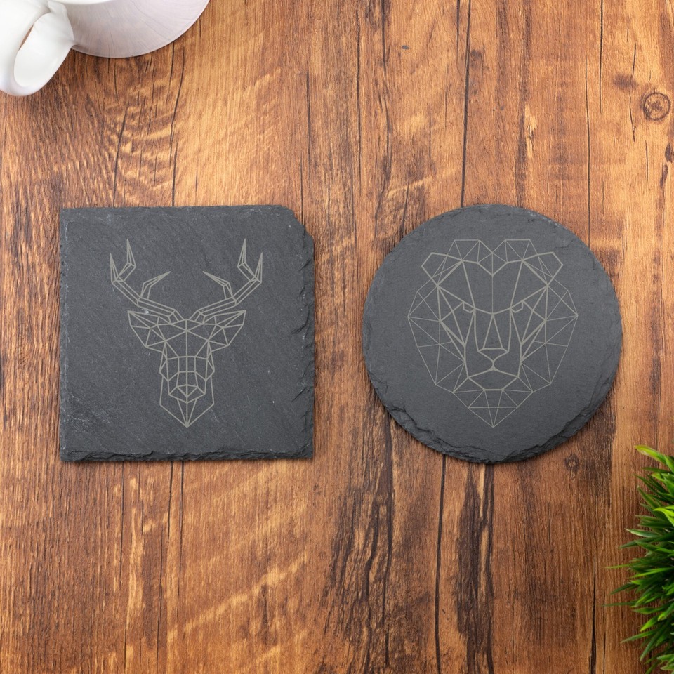 Geometric Animal Slate Coaster Laser Engraved Shabby Chic Coffee Tea ...