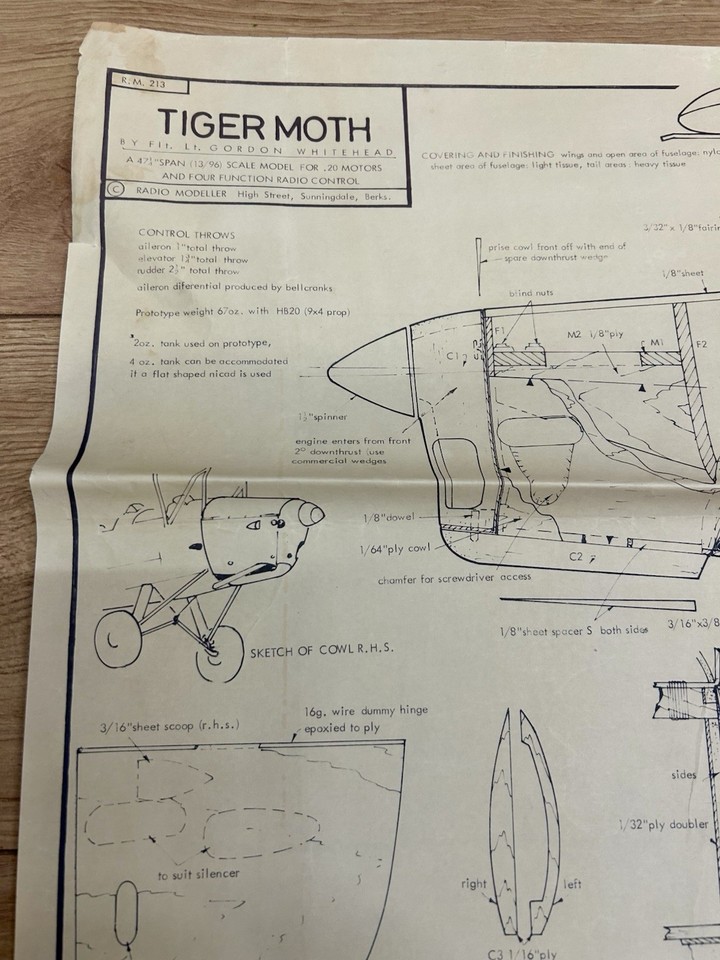 Tiger Moth 47.5” Span Model Plan By Flt. Lt. Gordon Whitehead (326 ...