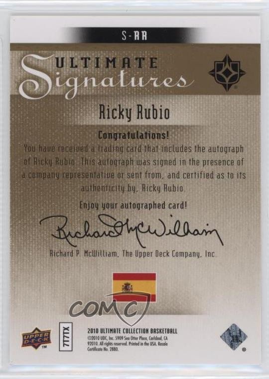 2010-11 Ultimate Collection Ultimate Signatures /99 Ricky Rubio #S-RR ...