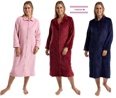 LADIES EMBOSSED SUPER SOFT BUTTON UP THROUGH DRESSING GOWN*FLEECE S/XL ...