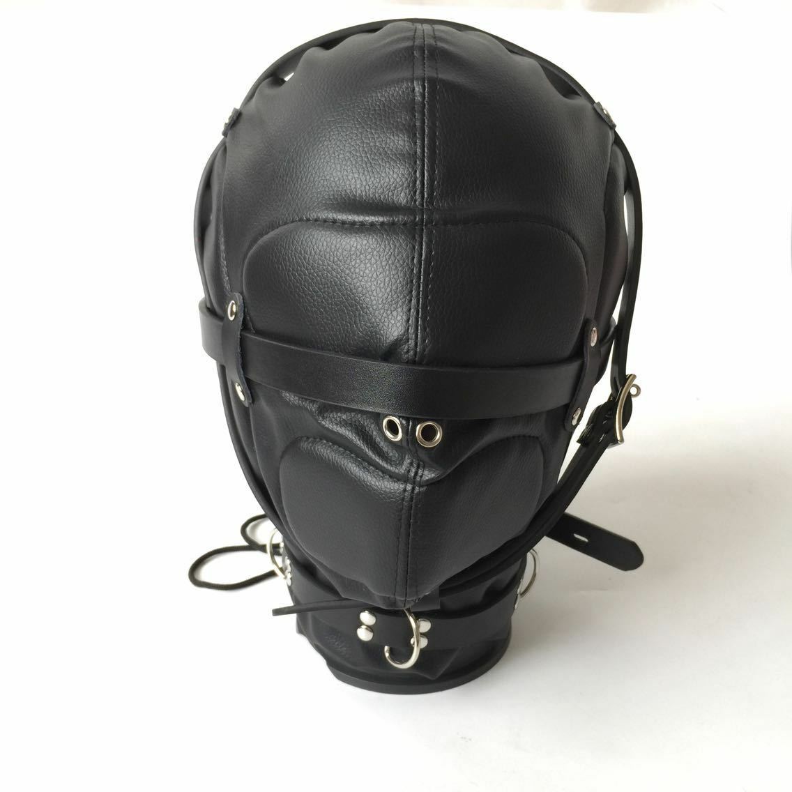 Lockable Leather Gimp Bandage Hood Sensory Deprivation Mask Mouth Gag ...