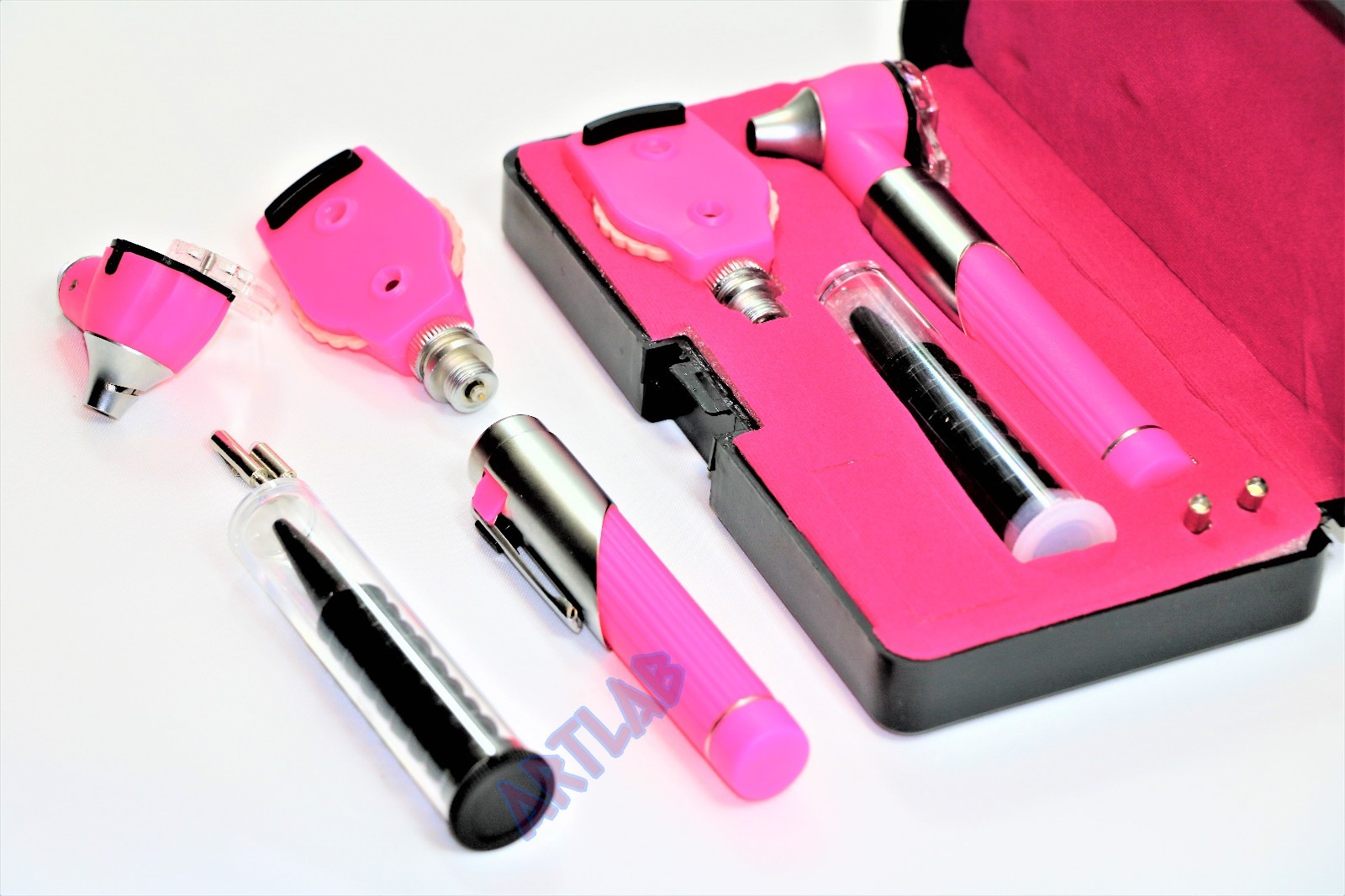 PINK EXAMINATION OPHTHALMOSCOPE + OTOSCOPE + FREE EXTRA BULBS + EXTRA ...