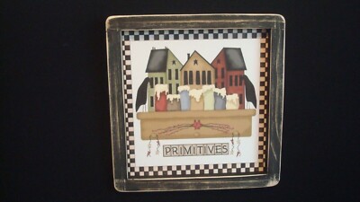 Prim Country Print *PRIMITIVES with 3-SALT BOX HOUSES* black frame 9" x ...