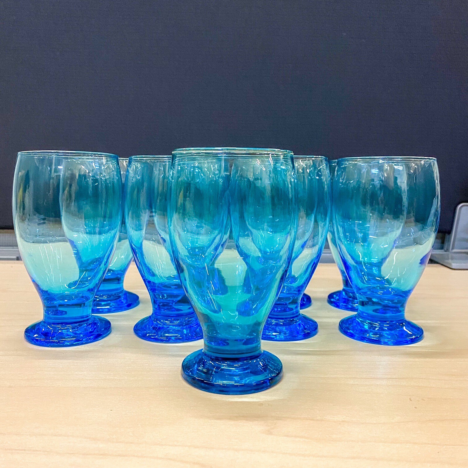 Vintage Cristar Set of 9 Footed Water Goblets Glasses Aqua Turquoise ...