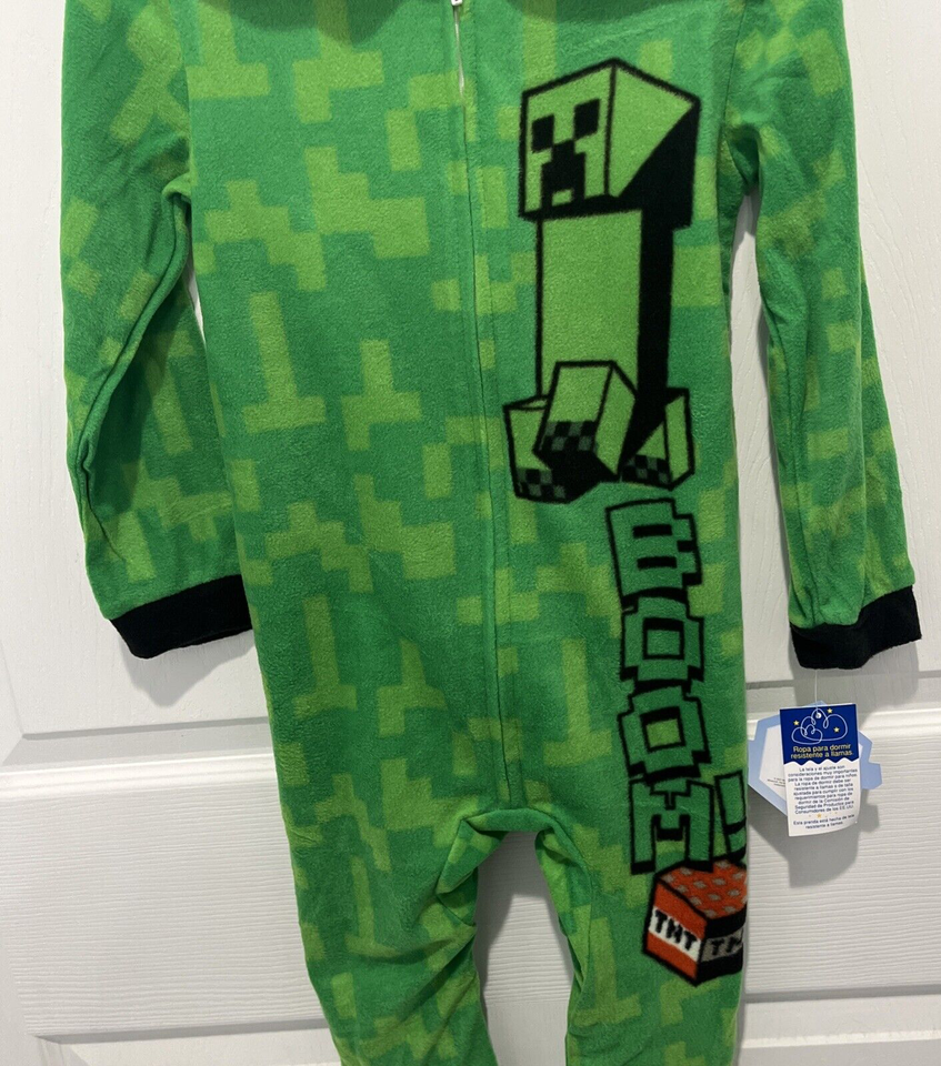 Minecraft Boys' Green Union Suit One Piece Pajama Creeper Hoodie ...