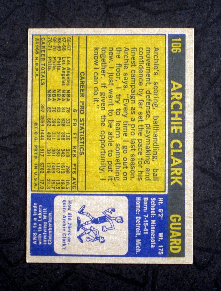 1971 TOPPS SET BREAK Archie Clark #106 Philadelphia 76ers NM-MT ...