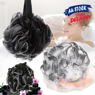 Black Loofah Luffa Exfoliating Shower Sponge Mesh Luxury Pouf Bath ...