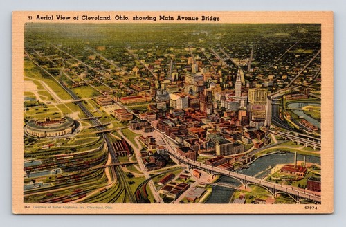 Old Postcard Aerial View Cleveland Ohio OH Main Avenue Bridge Butler ...