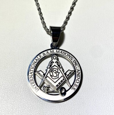 Men 14k W Gold Mason Symbol G Masonic Freemason Coin Pendant Rope Chain ...