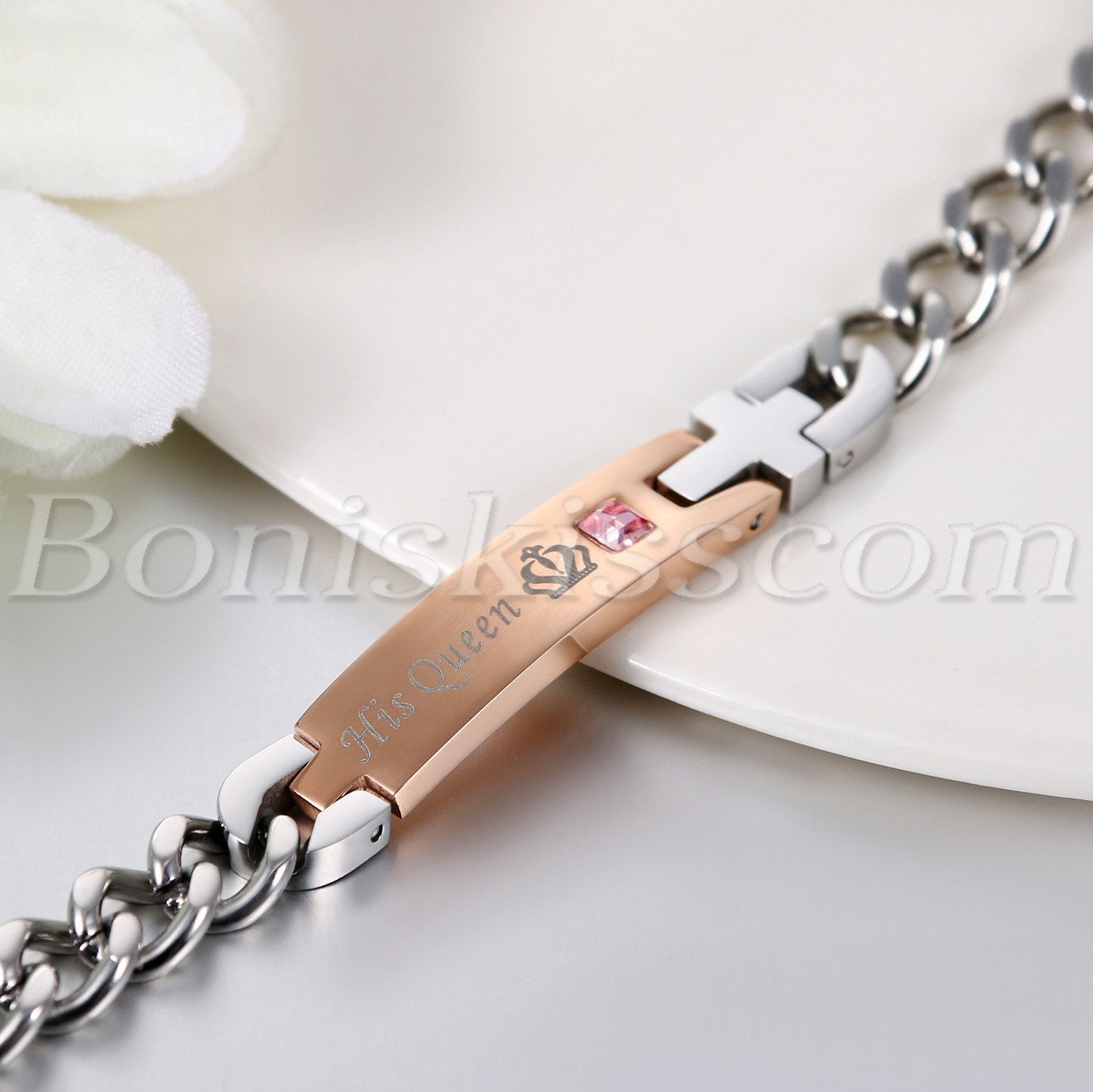 2pcs Unique His Queen/Her King CZ Stainless Steel Couples Gift Bracelet ...