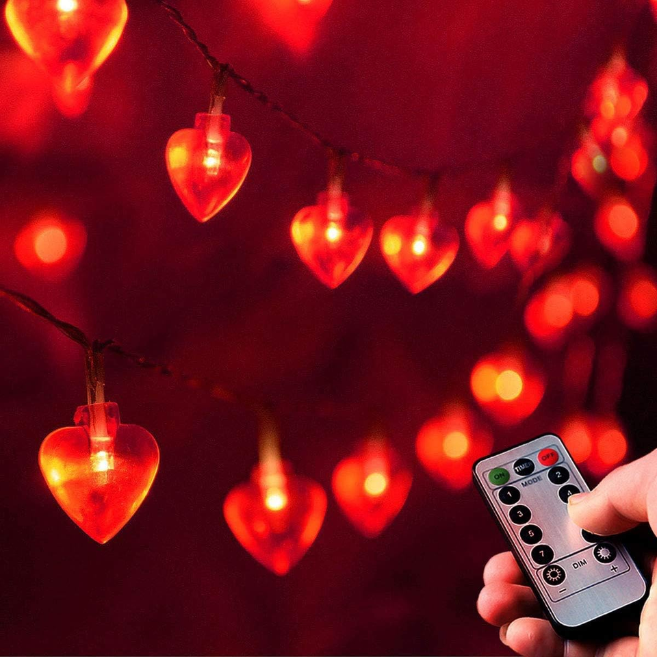 25Ft 50 LED Heart Shaped String Lights for Valentines Day Decorations ...