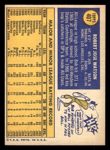 1970 TOPPS BOB WATSON 407 VG-EX BASEBALL HOUSTON ASTROS | eBay