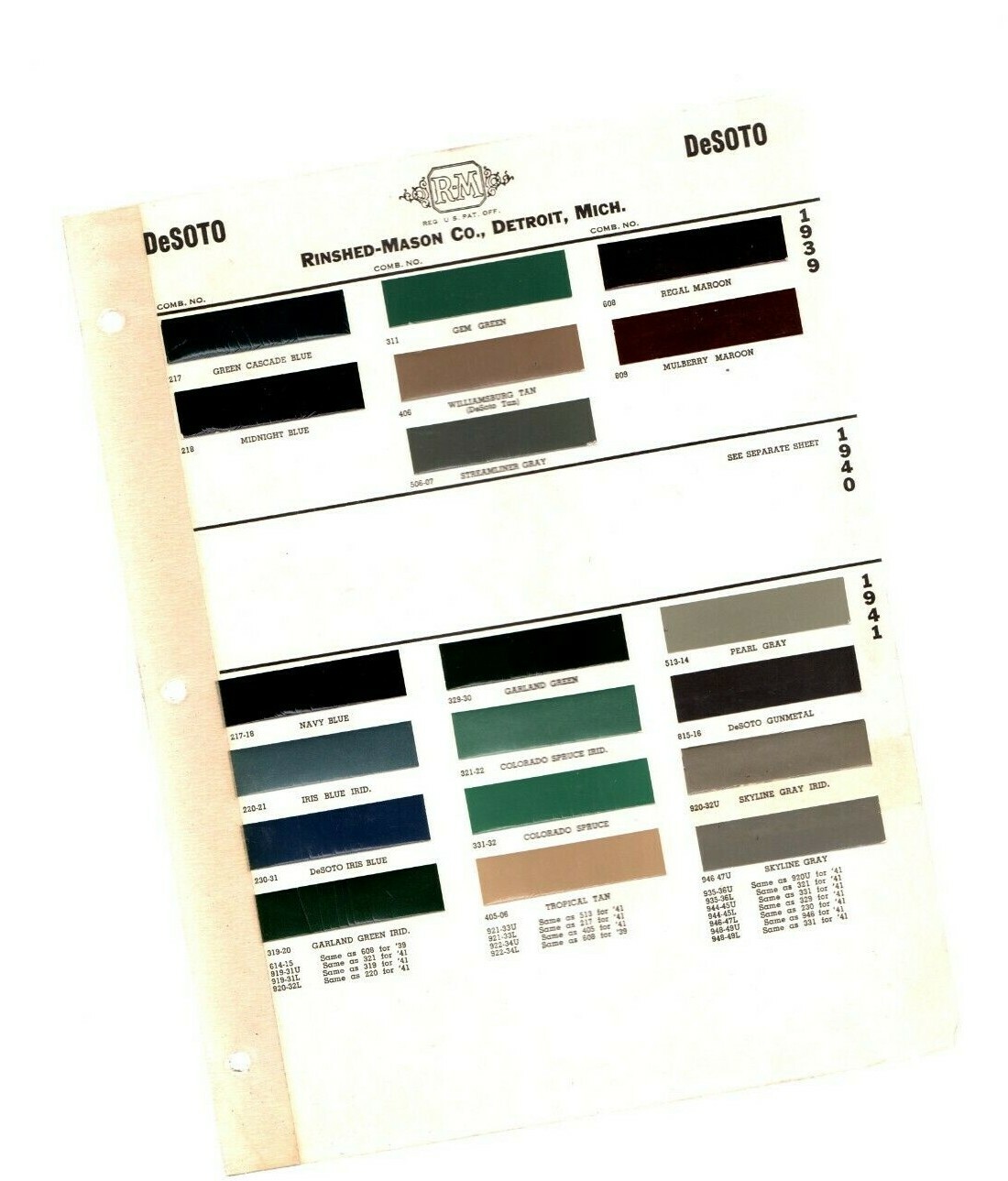 1939 & 1941 DeSOTO Color Chip Paint Sample Brochure / Chart: De Soto | eBay