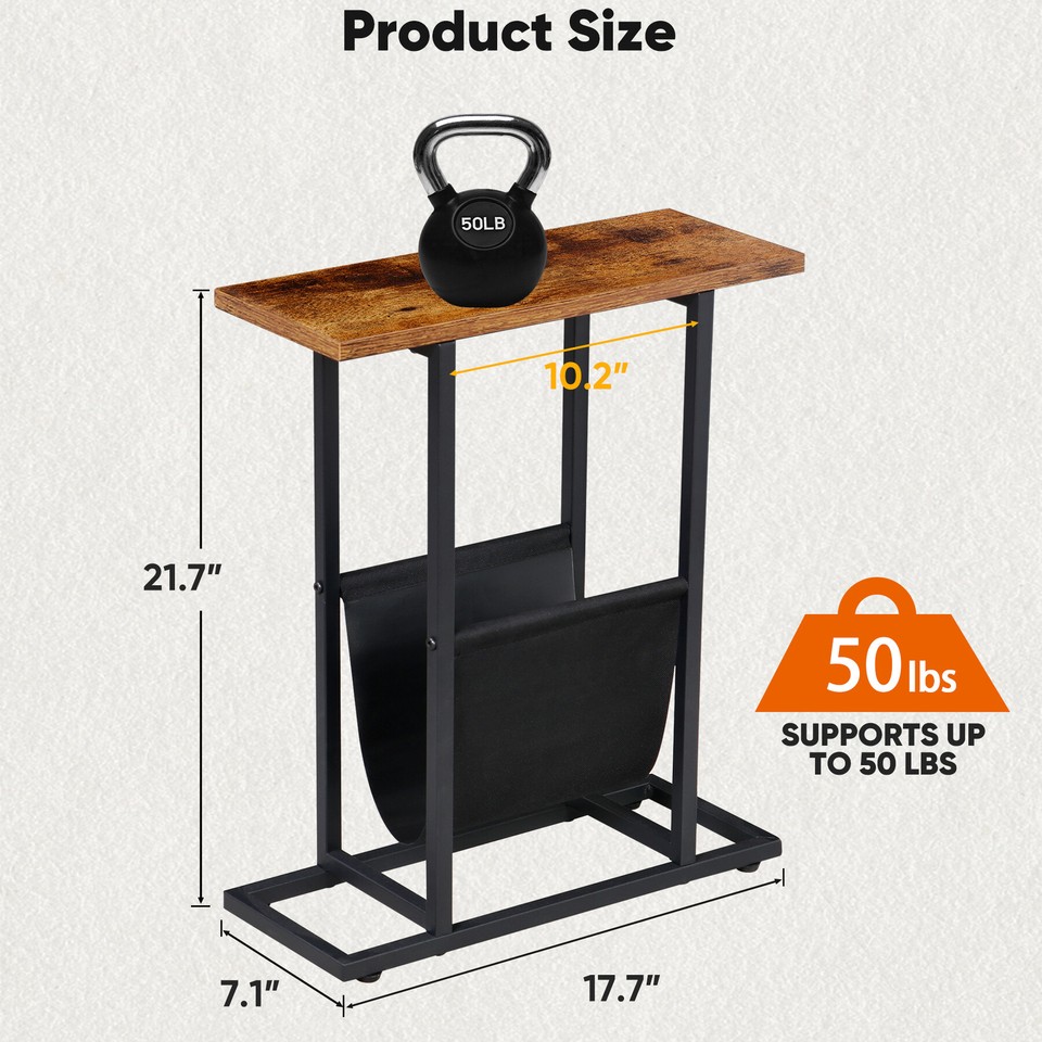 Small Narrow Compact Sidetable MDF Top Metal Frame Freestanding Rack ...