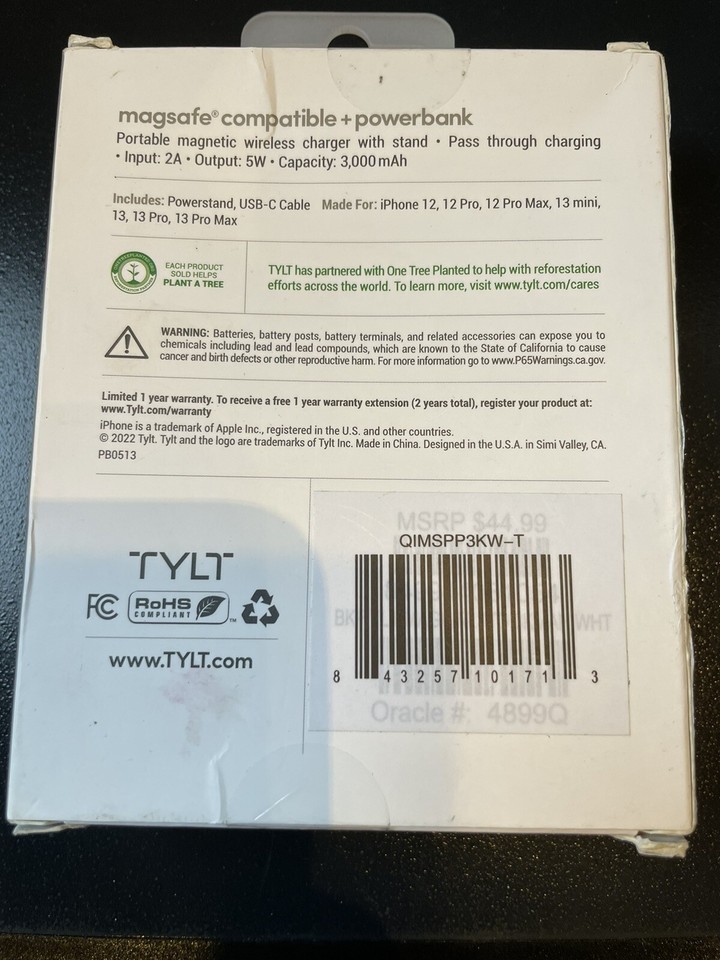 TYLT 3000mAh Power Bank with Magnetic PowerStand - White wireless+charger+stand | eBay