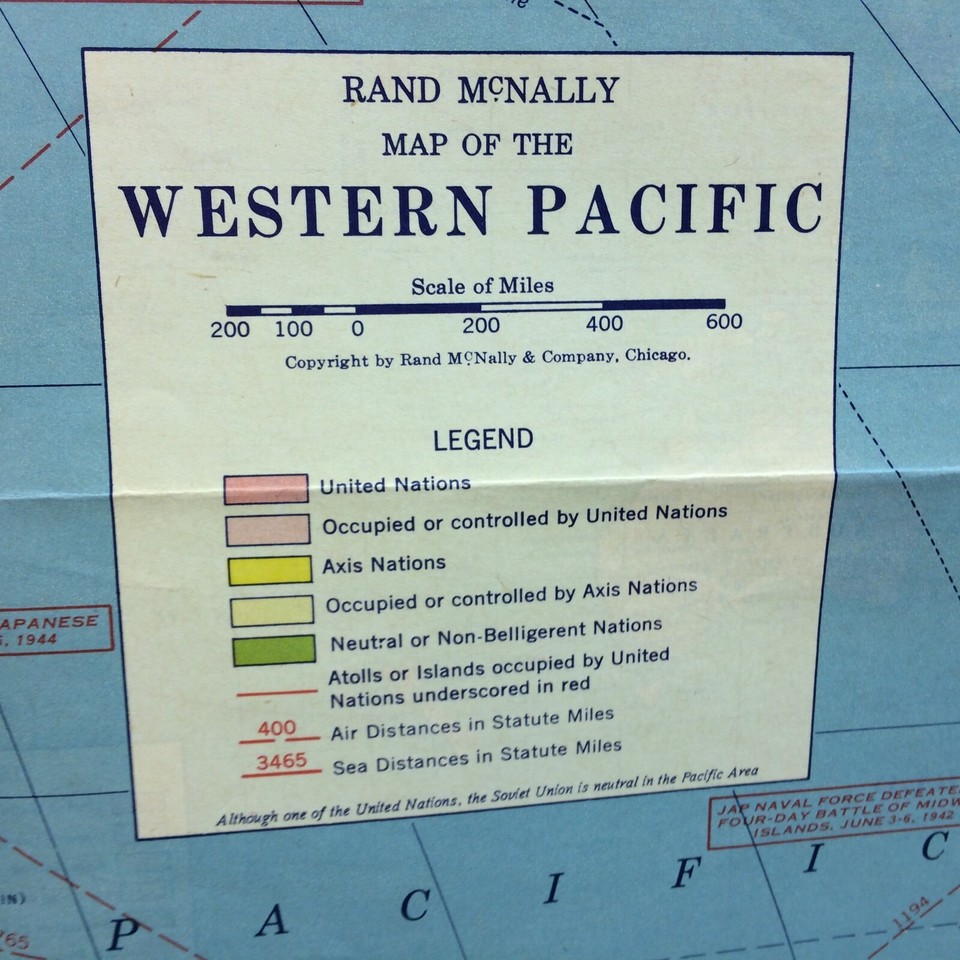 Vintage 1940's Rand McNally Battle Map of the Pacific Europe & the ...