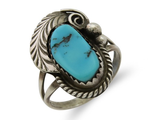 Navajo Ring .925 Silver Natural Slab Turquoise Signed Justin Morris C ...