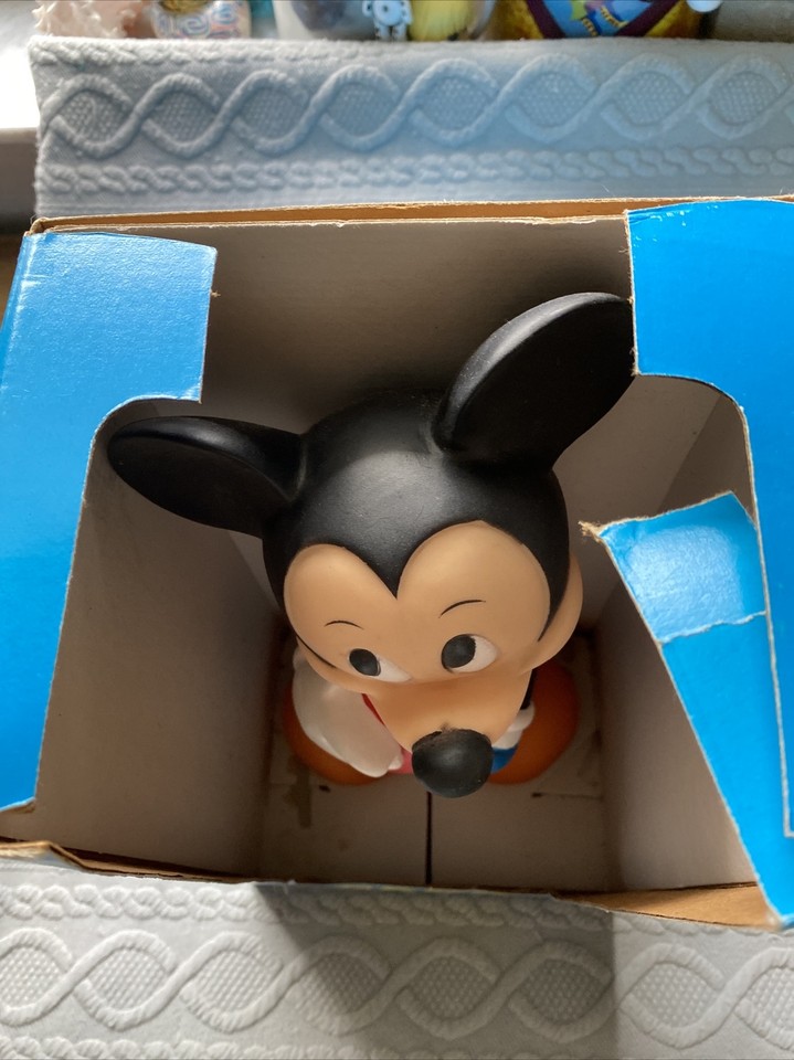 Vintage Mickey Mouse Plastic Piggy Bank Coin Slot Disney ILLCO New With ...