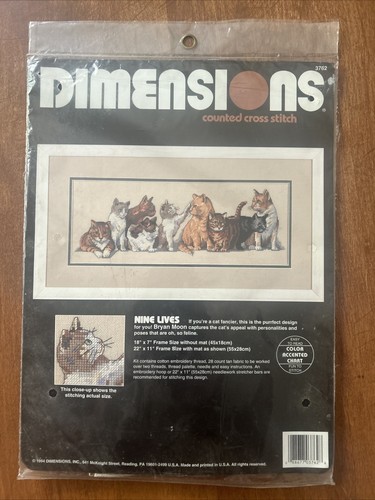 New 1994 Dimensions NINE LIVES Cat Kitten Cross Stitch Kit #3762 ...