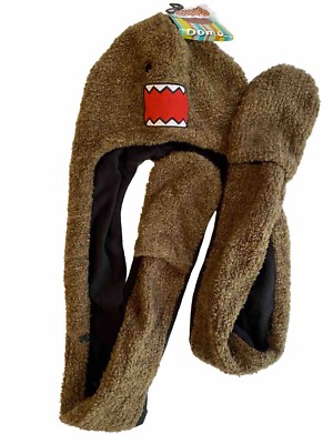 Domo-kun Adult Angry Face Snood Hat W/ Attached Scarf Mittens - RARE ...