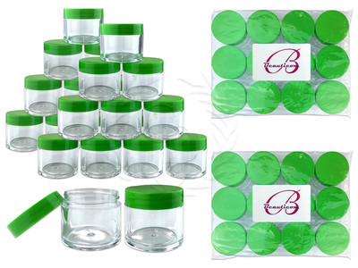 24 Pieces 30 Gram/30ml Plastic Clear Sample Jar Containers with Green ...
