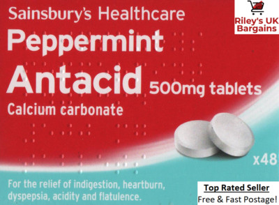 Peppermint Antacid 48 Chewable Tablets Heartburn Indigestion Relief Ant ...