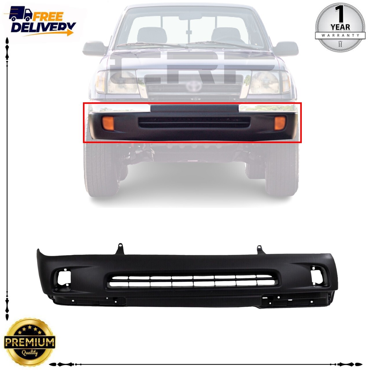 Front Bumper Cover Primed For 1998-2000 Toyota Tacoma TO1095173 ...