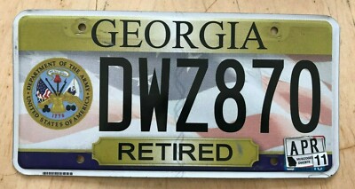 GEORGIA GRAPHIC US ARMY VETERAN RETIRED VET AUTO LICENSE PLATE " DWZ ...