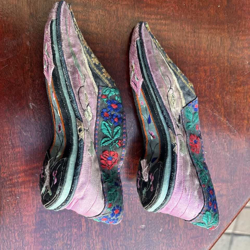 Vintage Chinese Silk Embroidered Lotus Foot Binding Shoes - | eBay