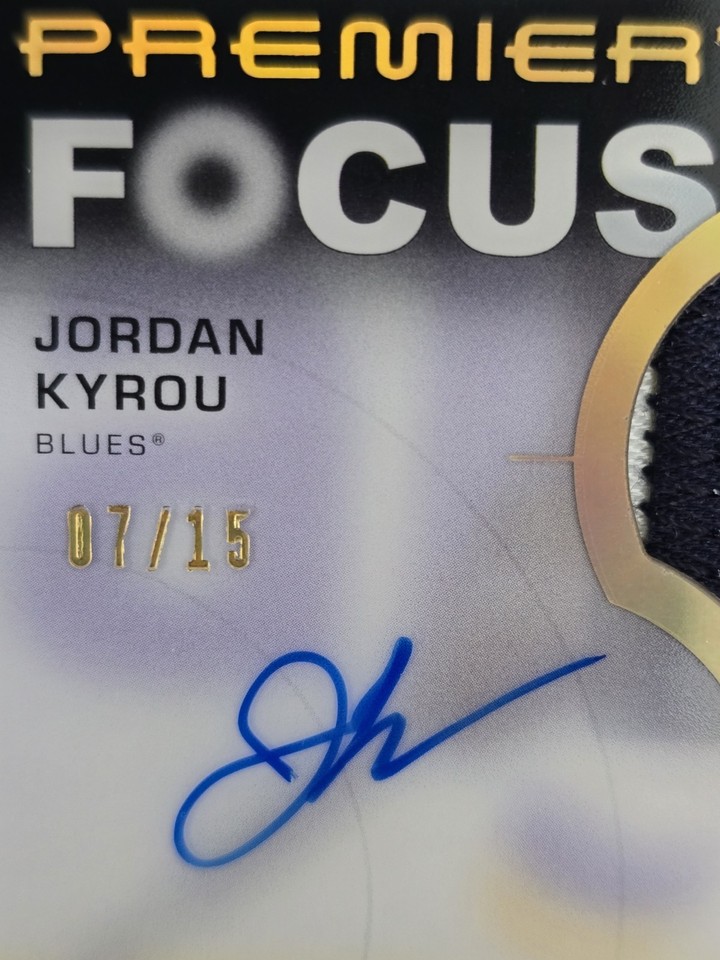 JORDAN KYROU 2023 UPPER DECK PREMIER PFP-JK PREM FOCUS PATCH AUTO GOLD ...