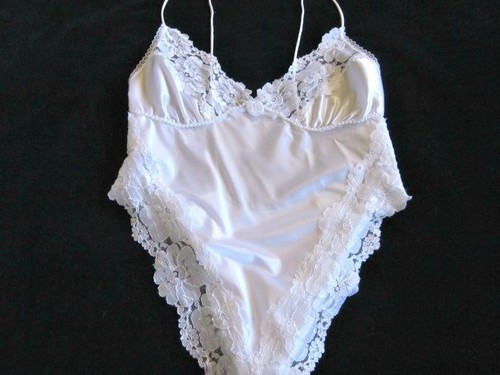 Vintage Teddy M Slinky White Nylon Very Lacy High-Cut Pearls Sexy ...