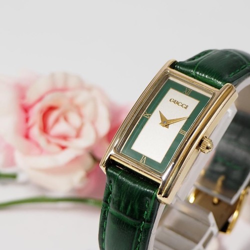 Gucci Women's Leather Square Watch Gold F243 Quartz Waterproof Cleaned ...