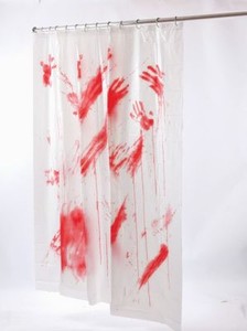 BLOODY SHOWER CURTAIN SCARY HORROR PSYCHO MOTEL CRIME SCENE BATHROOM ...