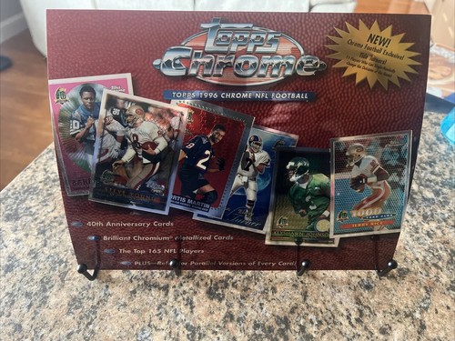 1996 TOPPS CHROME FOOTBALL ADVERTISING SHEET BRETT FAVRE BARRY SANDERS ...