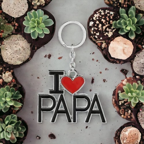 I Love Papa Charm Keychain Gifts for Dad Grandpa Car Keys Keyring Heart ...