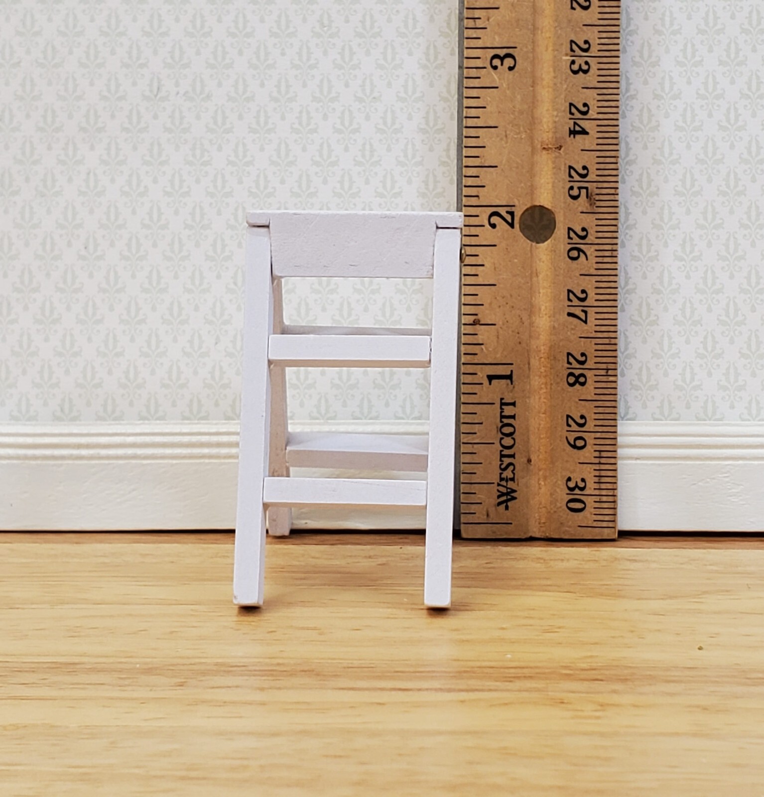 Dollhouse Short Step Ladder 3 Steps White Wood 1:12 Scale Miniature ...