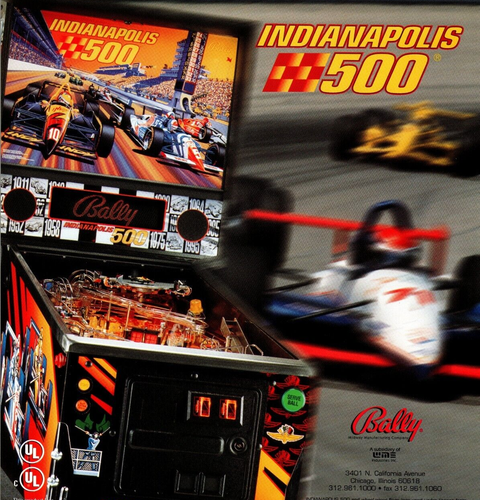 Indianapolis 500 Pinball Flyer Original UNUSED Game Indy Race Cars ...