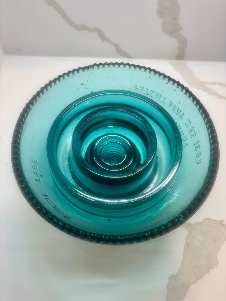 HUGE! 1893 HEMINGRAY BLUE Glass CD#303-310 MUNCIE Power Insulator 2 ...