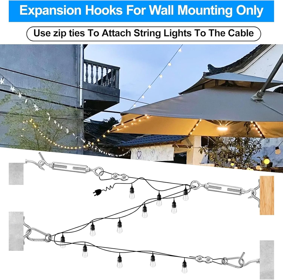 Upgraded Outdoor String Light Hanging Kit, 350Ft Globe String Light ...