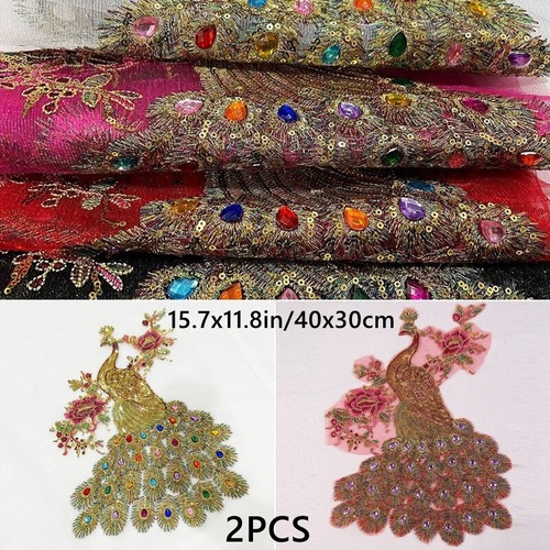 2X Embroidery Floral Applique Patch Rhinestone Sequin Peacock Costume Decor | eBay