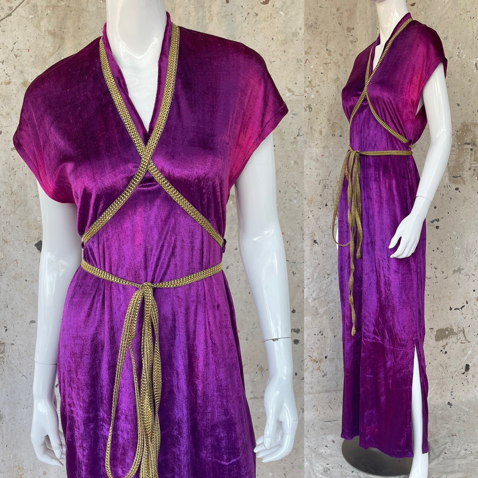 Vintage Orchid Velvet Greek Goddess Disco Dress Maxi … - Gem