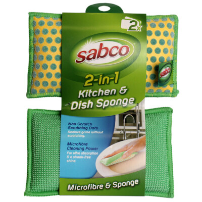 2pc Sabco 2 In 1 Kitchen & Dish Microfibre Sponge Dirt/Grime Cleaner ...
