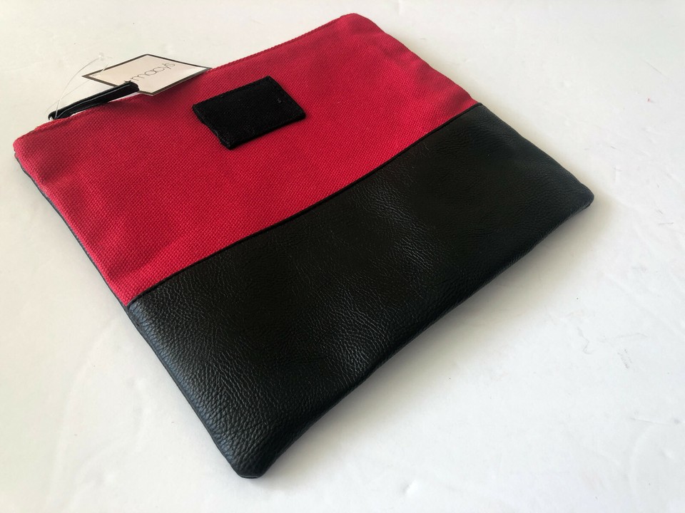 MAKE UP COSMETIC BAG CLUTCH POUCH BLACK RED CANVAS FAUX LEATHER | eBay
