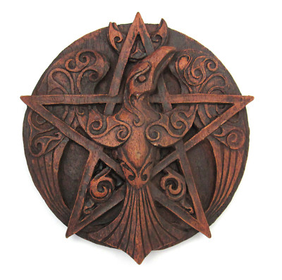 Crescent Raven Pentacle Plaque NEW Wood Color Pagan Altar Tile by Dryad ...
