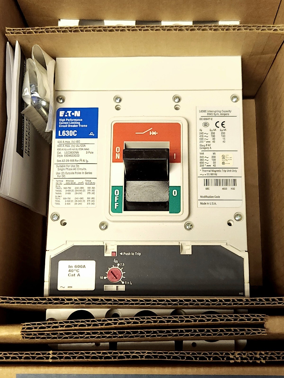 EATON LGC3600FAW 3 Pole 600 AMP Type L630C Current Limiting Circuit ...