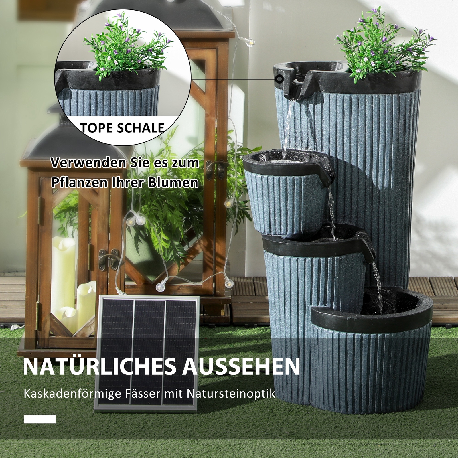 Gartenbrunnen, Solar Springbrunnen, Wasserbrunnen mit LED-Beleuchtung ...